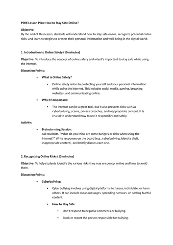PSHE Lesson Plan: How to Stay Safe Online? | Teaching Resources