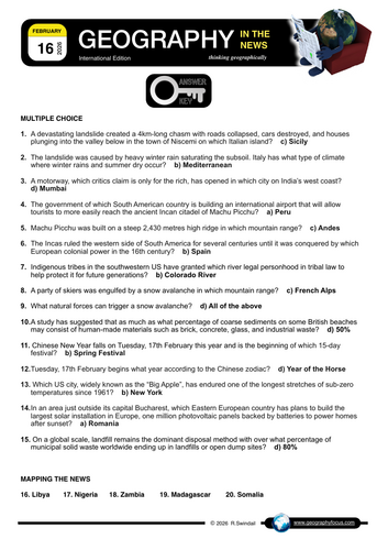 GEOGRAPHY IN THE NEWS weekly quiz - 16 February 2026 | Teaching Resources