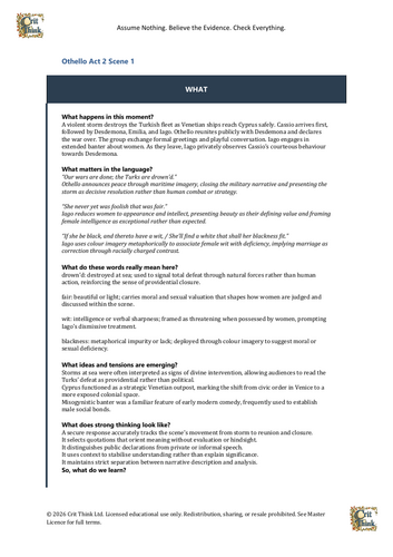 Othello Act 2 Scene 1 – Crit Think Teacher Resource (GCSE) | Teaching ...