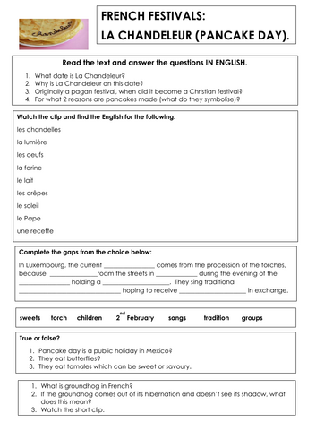 FRENCH FESTIVALS CHANDELEUR PANCAKE DAY | Teaching Resources