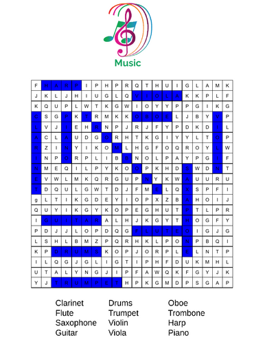 Musical Instruments Wordsearch | Teaching Resources