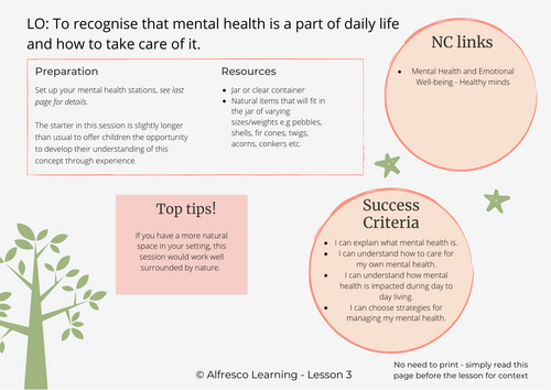 UKS2 PSHE Mental Health and Wellbeing - outdoor lesson - Healthy Minds ...