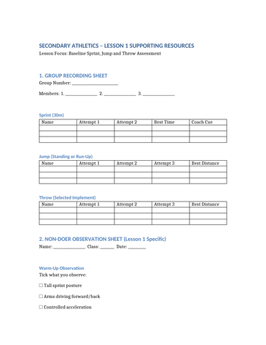 Secondary Athletics Unit (14 Lessons) Sprint • Jumps • Throws • Hurdles ...