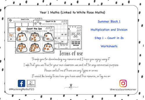 Count in 2s worksheets - Year 1 WRM Summer Blk 1 - Multiplication and ...