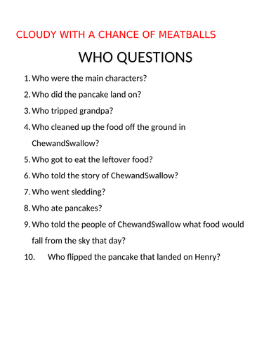 Cloudy With a Chance of Meatballs(pptx) | Teaching Resources