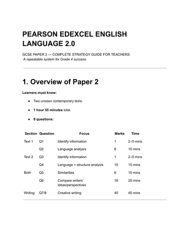 GCSE English Language Paper 2 (Pearson 2.0) Teacher Guide + Student ...