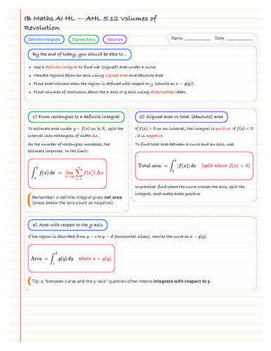 IB Maths AI AHL 5.12 - Volumes of Revolution Notes | Teaching Resources