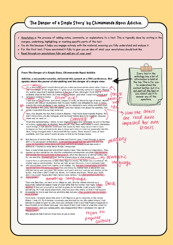 IGCSE : The Danger of a Single Story (AQA.A) | Teaching Resources