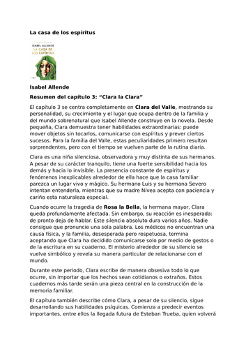 La casa de los espíritus – Isabel Allende – Chapter 3 Summary and ...