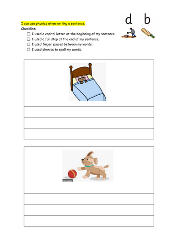 Sentence writing worksheets for unit 2 of phonics international. Also ...