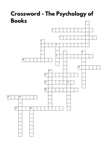 FREE Psychology Crossword – The Psychology of Books | Teaching Resources