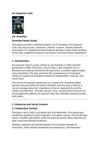 An Inspector Calls by J.B. Priestley – Essential GCSE Revision Guide ...