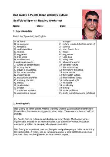 Bad Bunny - Foundation Reading activity - Unit 6 - Celebrity Culture ...