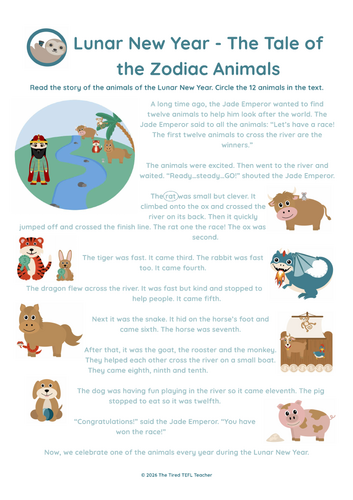 ESL Young Learner Lunar New Year Worksheets - Animals of the Zodiac (A1 ...