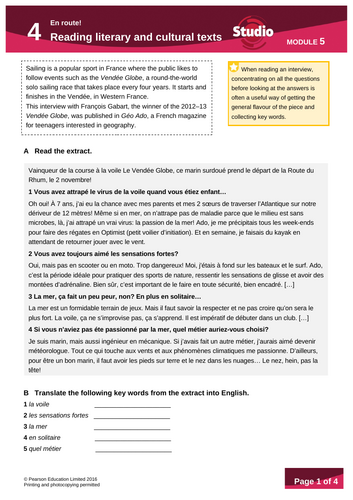FRENCH GCSE - Studio Higher - Literary Texts - M2 M5 M7 M8 worksheets ...