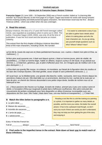 FRENCH GCSE - Studio Higher - Literary Texts - M2 M5 M7 M8 worksheets ...