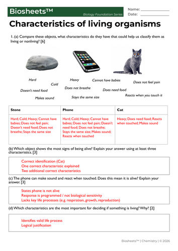 Biosheets™: Characteristics of living things (MRS GREN) | Teaching ...