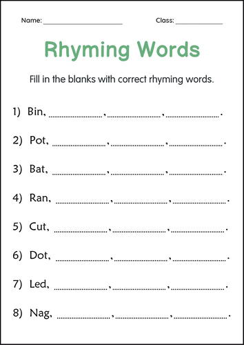 Printable Rhyming Words Activity Worksheets for Grade 1, 2, 3 ...