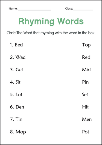 Printable Rhyming Words Activity Worksheets for Grade 1, 2, 3 ...