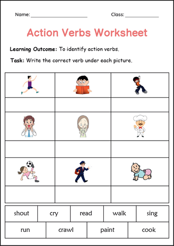 Printable Sentences Action Verbs Grammar Worksheets – Circle the Action ...