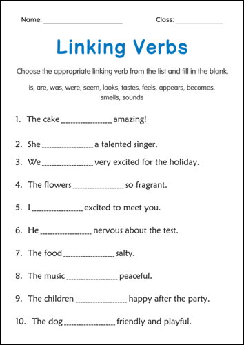 Linking Verbs Grammar Worksheets - Linking Verbs Activities for Grade 1 ...