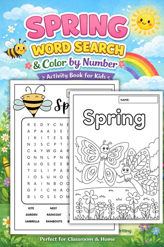 Spring Word Search & Color by Number Activity Book for Kids | Teaching ...