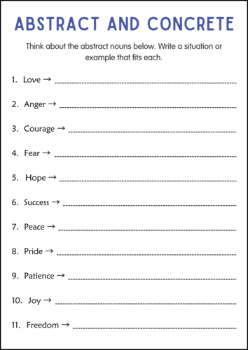 Printable Abstract and Concrete Nouns Grammar Worksheets for Grade 4, 5 ...