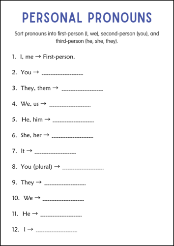 Printable Personal Pronouns Grammar Worksheets for Grade 2, 3, 4 ...