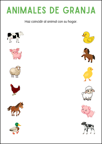 Farm Animals Worksheets in Spanish - Hojas de trabajo de animales de ...