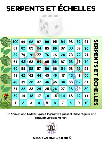 French Verbs Snakes and Ladders Game (Serpents et échelles) | Teaching ...