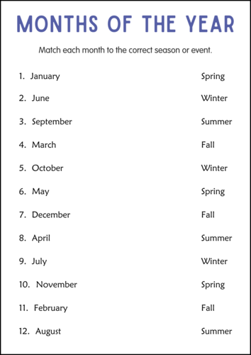 Months of the Year Worksheets Calendar Math Printable Activities for ...