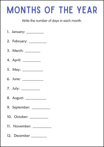 Months of the Year Worksheets Calendar Math Printable Activities for ...