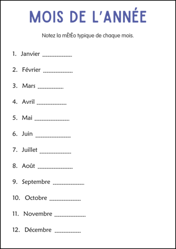 Months of the Year Worksheets in French - Mois de L’année Feuilles de ...