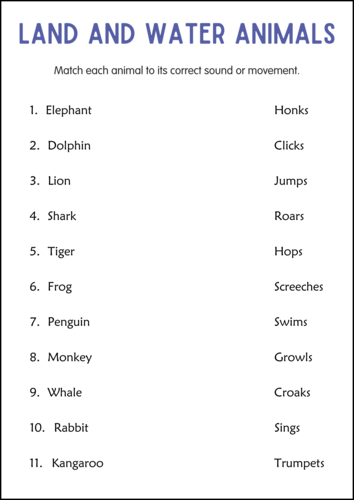 Printable Land and Water Animals Activity Worksheets for Grade 2, 3, 4 ...