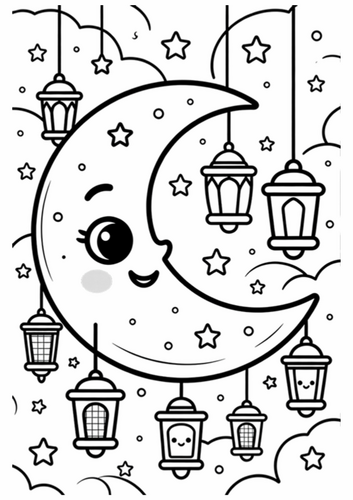 Crescent Moon Ramadan Coloring Pages for Kids | Eid Mubarak NO PREP ...