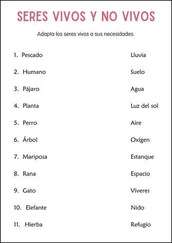 Living and Non Living Things Worksheets in Spanish - Seres Vivos y No ...