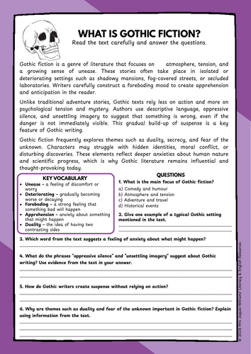 KS3 Gothic Comprehension Pack (Year 8) – 8 Texts, Jekyll & Hyde ...