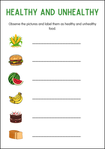 Printable Healthy and Unhealthy Food Activity Worksheets for Grade 1, 2 ...