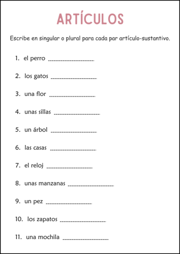 Definite and Indefinite Articles Practice (el, la, los, las, un, una ...