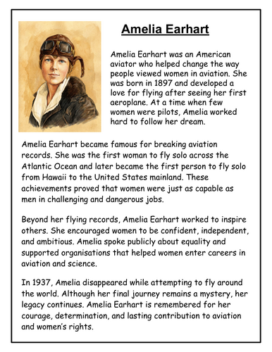 Amelia Earhart Reading Comprehension for Gr 3 - 5 | Women's History ...
