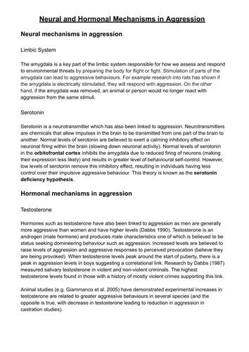 Neural and hormonal explanation for aggression - full lesson free ...