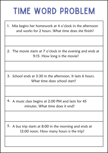 Printable Elapsed Time Word Problem to the Hour Worksheets for Grade 1 ...
