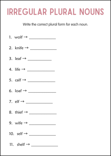 Printable Regular and Irregular Plural Nouns Grammar Worksheets for ...