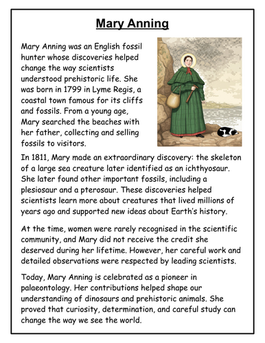 Mary Anning Comprehension for Gr 3 - 5 | Women's History Month ...