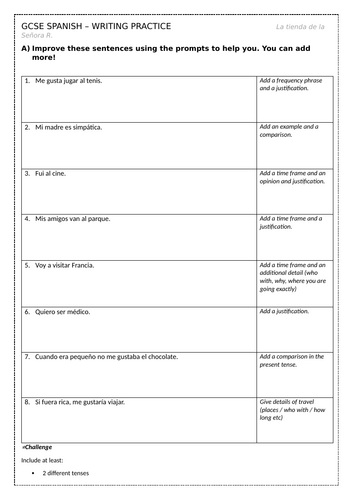 GCSE Spanish Higher Writing Revision (Grade 6–9) | Teaching Resources