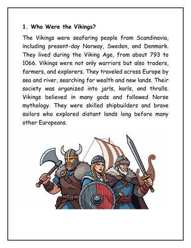 Viking Exploration – Reading Comprehension Passages & Worksheets ...