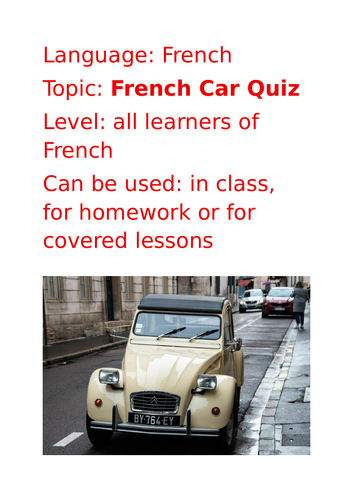 French Car Quiz (driving in France) for all learners of French ...