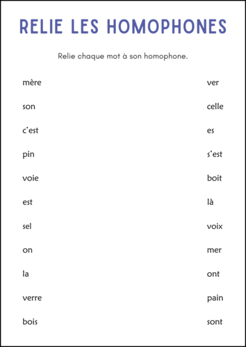 Fiches de Grammaire sur les Homophones - Homophones Grammar Worksheets ...