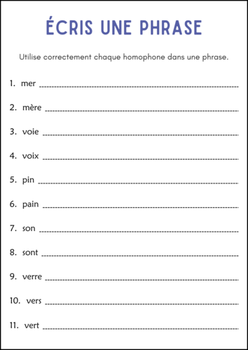 Fiches de Grammaire sur les Homophones - Homophones Grammar Worksheets ...