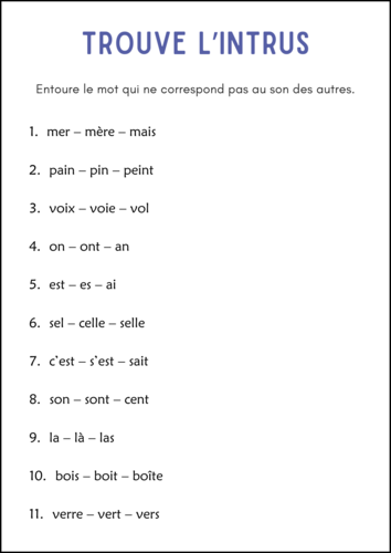 Fiches de Grammaire sur les Homophones - Homophones Grammar Worksheets ...